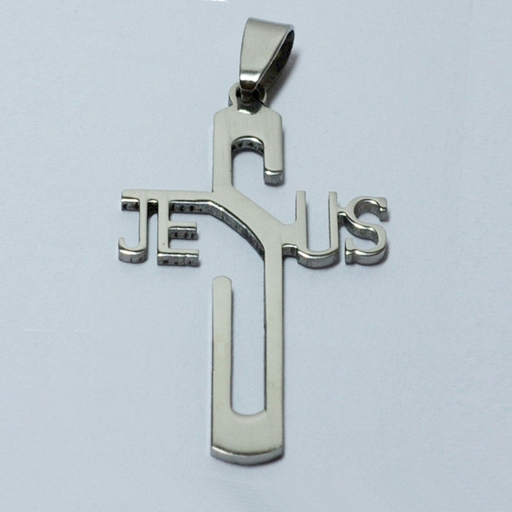 Stainless Steel Jesus Cross Pendants, Metal Polished "JESUS" letter, C